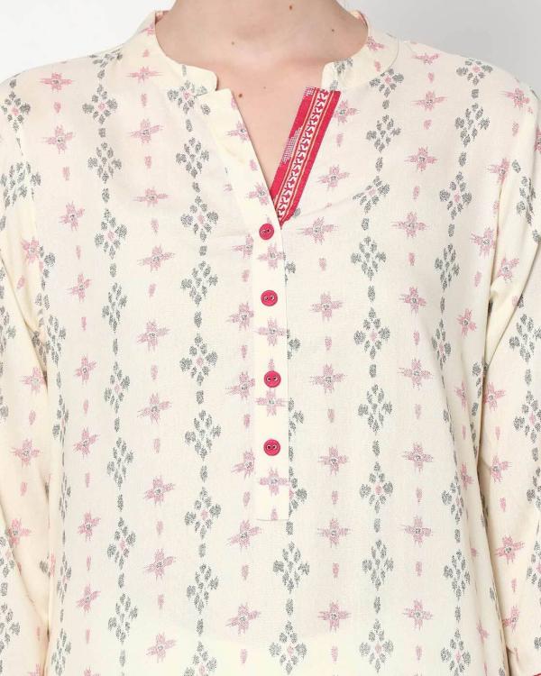 Printed Straight Kurta with Button Placket - JioMart