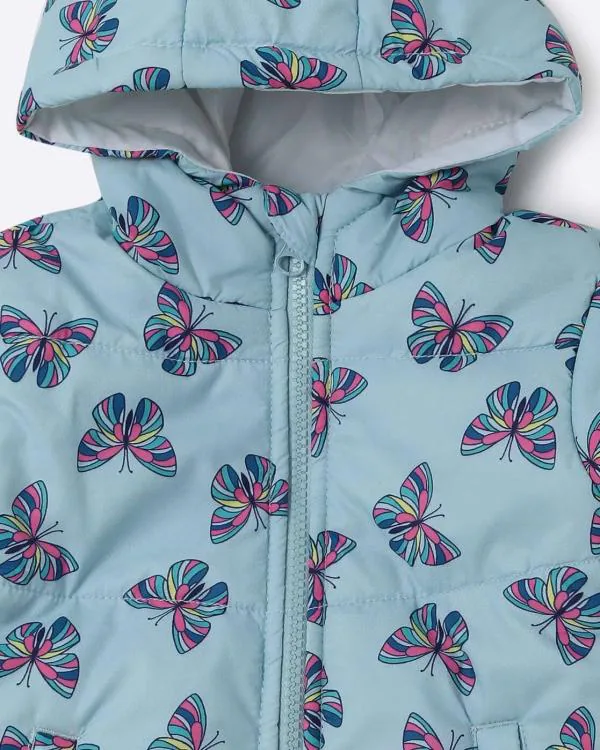 Butterfly Print Hooded Puffer Jacket - JioMart