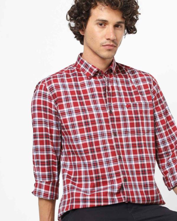 Checked Cotton Shirt with Patch Pocket - JioMart