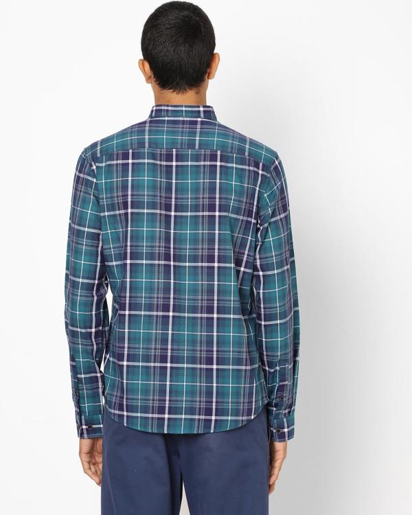Checked Band-Collar Shirt with Patch Pocket - JioMart
