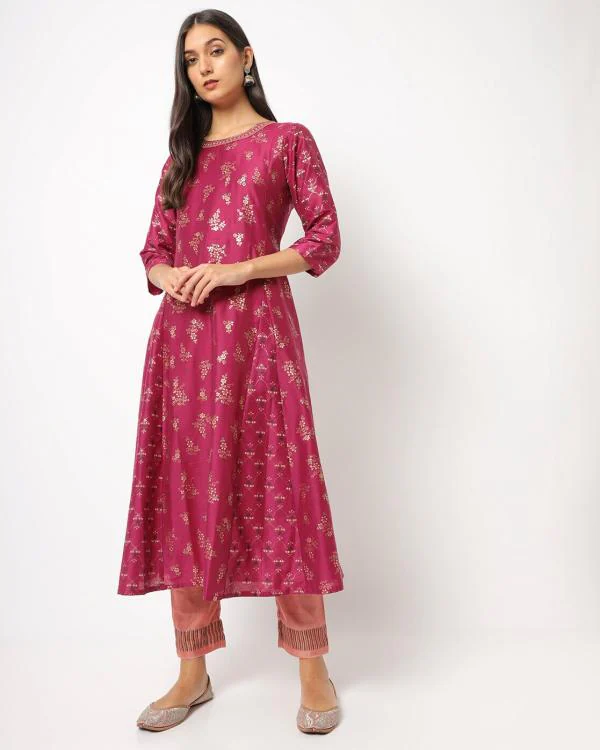 Floral Print Flared Kurta - JioMart