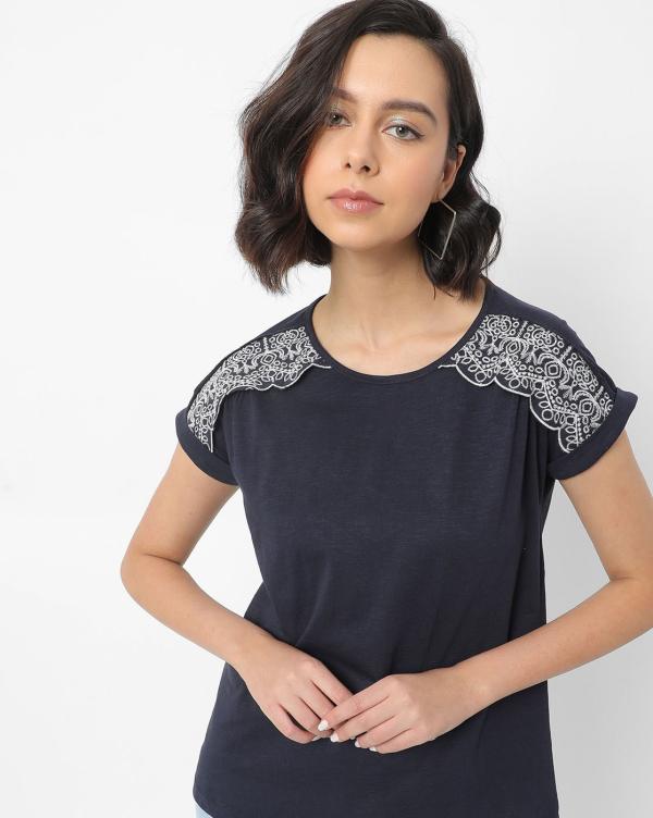 Lace Crew-Neck T-shirt - JioMart