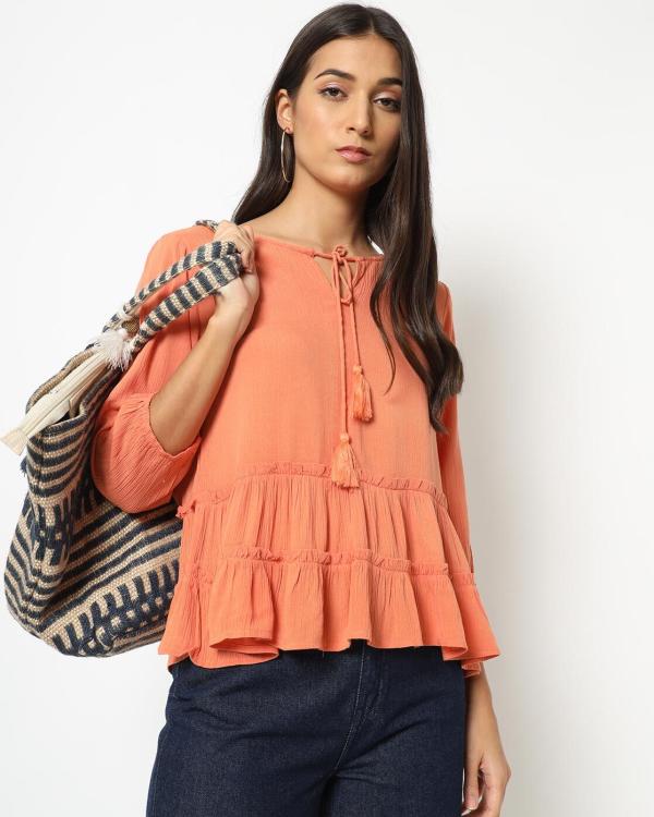 Tiered Top with Tie-Up Neckline - JioMart