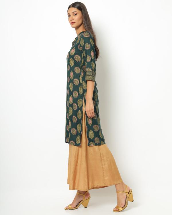 Block Print Straight Kurta with Notched Neckline - JioMart