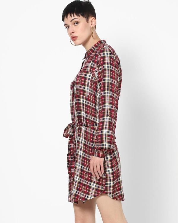 Checked Tunic with Fabric Belt - JioMart