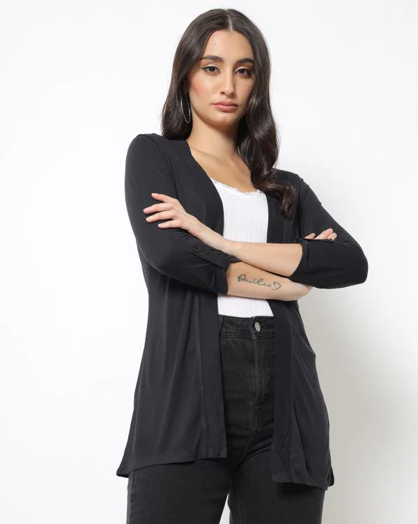 Front-Open Shrug with Roll-Up Sleeves - JioMart