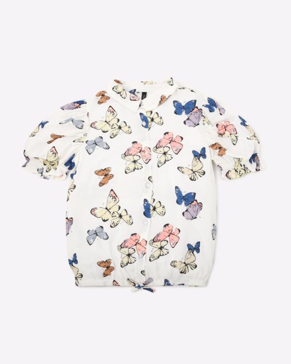 Butterfly Print Top with Puff Sleeves - JioMart