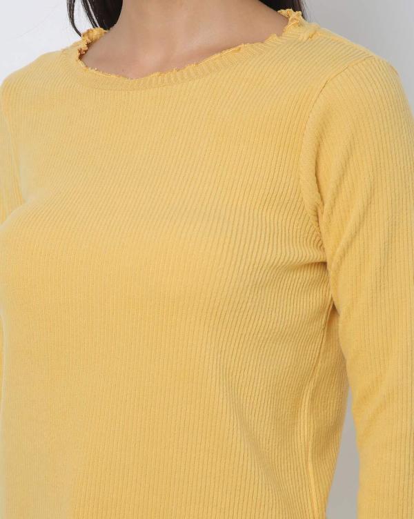 Ribbed Sweatshirt with Curved Hemline - JioMart