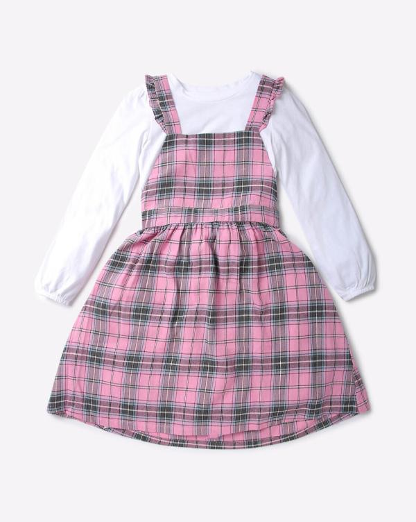 Checked Pinafore Dress with T-shirt - JioMart