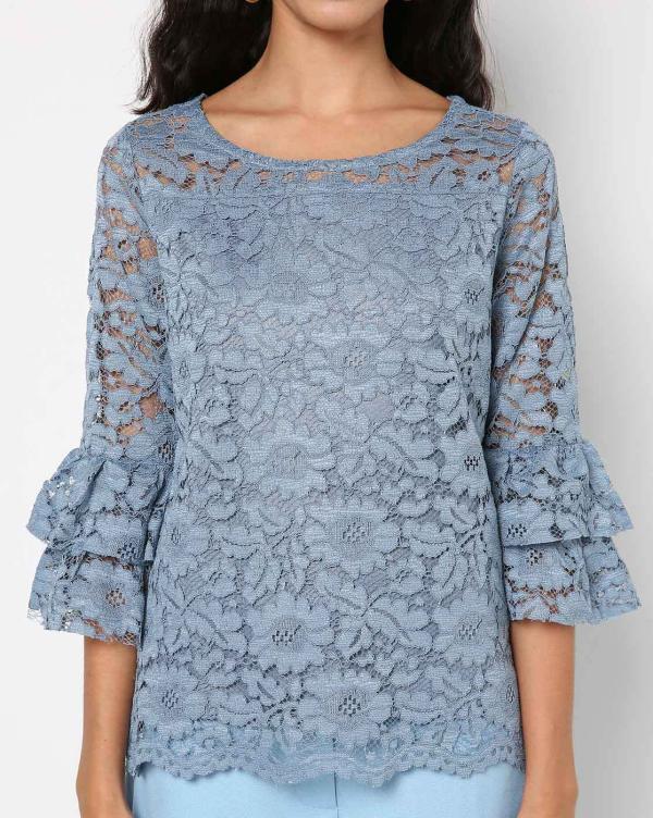 Floral Lace Top with Ruffle Sleeves - JioMart