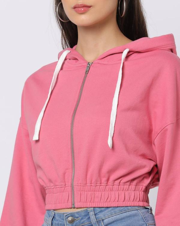 Cropped Zip-Front Hoodie - JioMart
