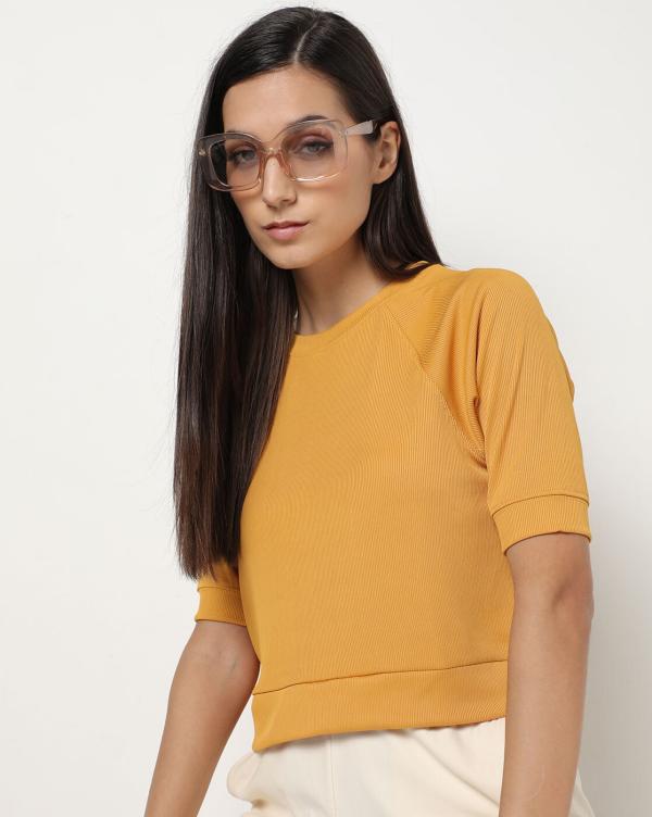 Ribbed Round-Neck Crop Top - JioMart