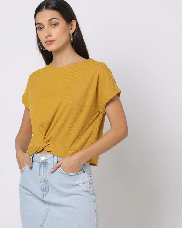 Ribbed Knot-Front Top - JioMart