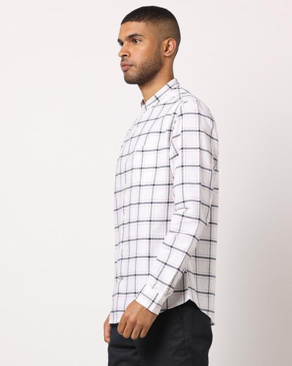 Checked Shirt with Band Collar - JioMart