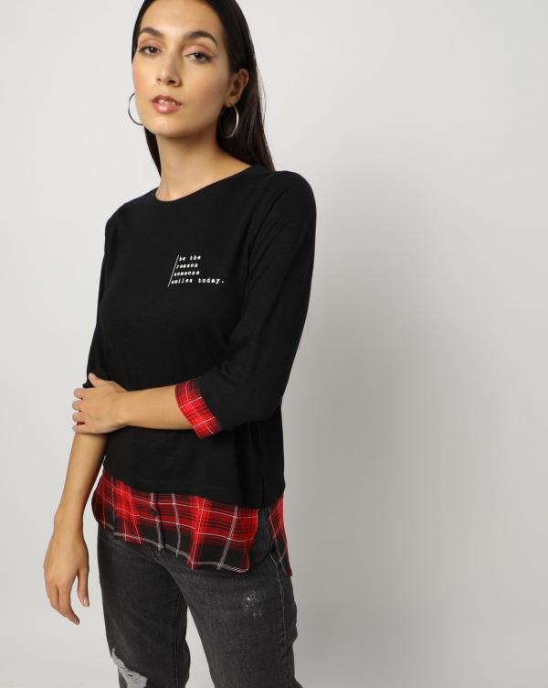 Typographic Print Top with Step Hemline - JioMart