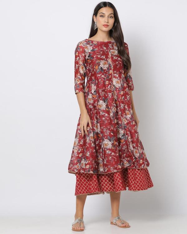 Floral Print Layered Fit & Flare Dress - JioMart