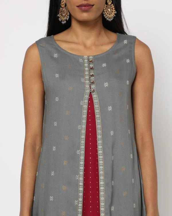 Micro Print Layered A-line Kurta - JioMart