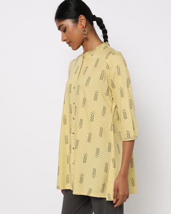 Printed A-line Tunic with Mandarin Collar - JioMart
