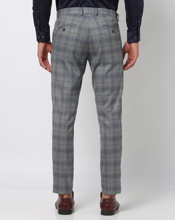 Checked Slim Fit Flat-Front Trousers - JioMart