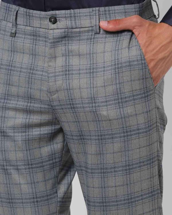 Checked Slim Fit Flat-Front Trousers - JioMart
