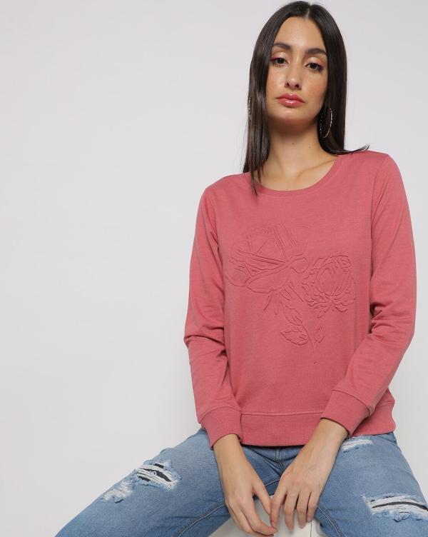 Floral Embossed Crew-Neck Sweatshirt - JioMart