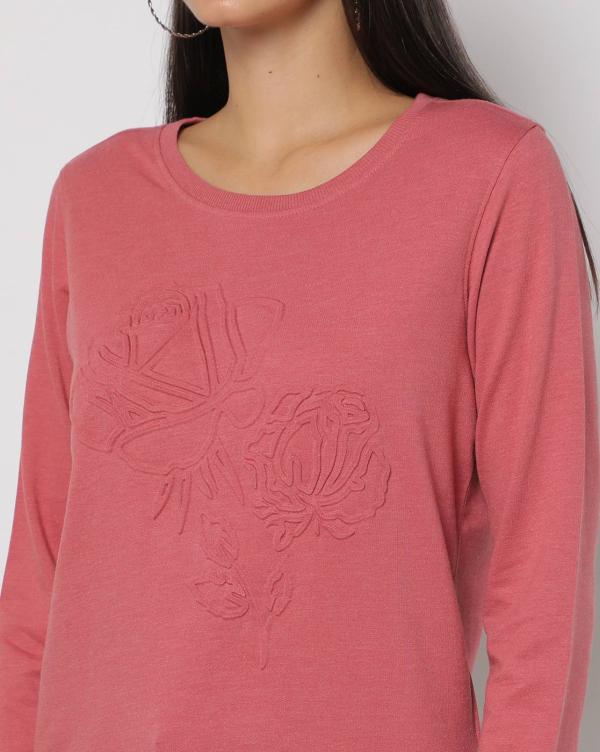 Floral Embossed Crew-Neck Sweatshirt - JioMart