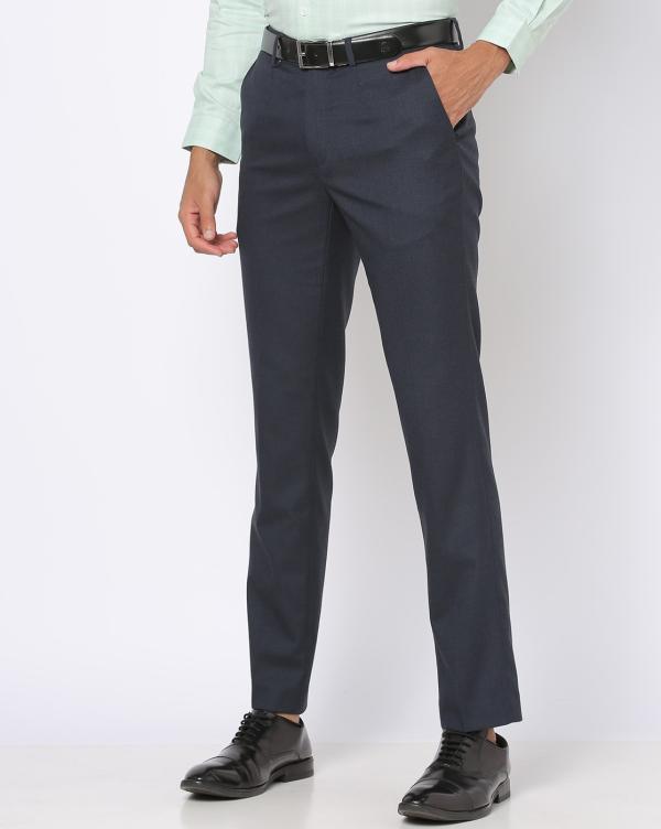 Slim Fit Flat-Front Trousers - JioMart