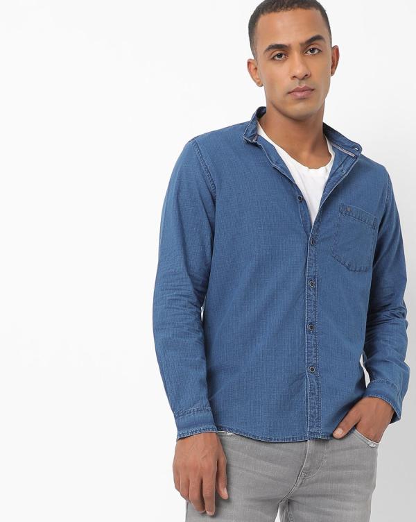 Denim Shirt with Band Collar - JioMart