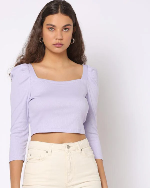 Ribbed Square-Neck Crop Top - JioMart