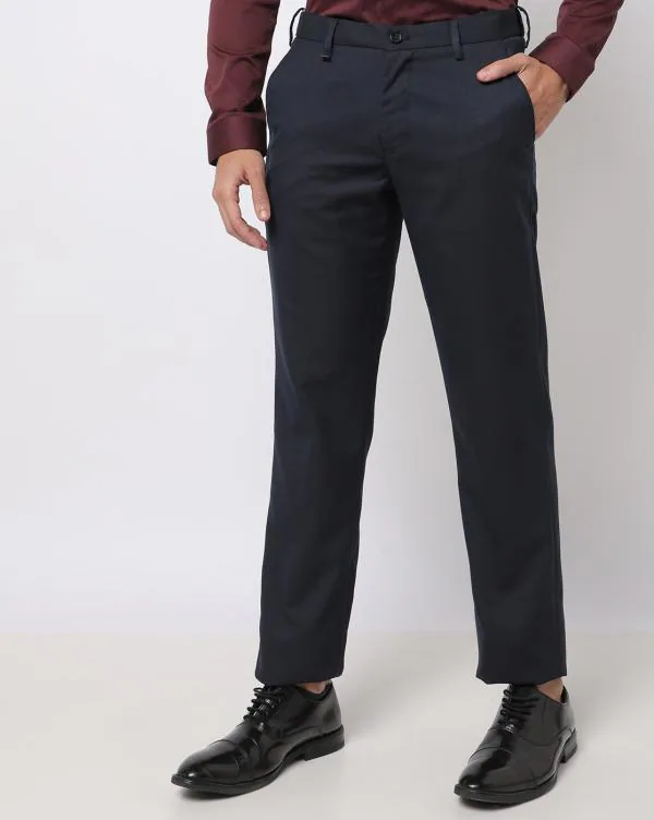 Slim Fit Flat-Front Trousers - JioMart