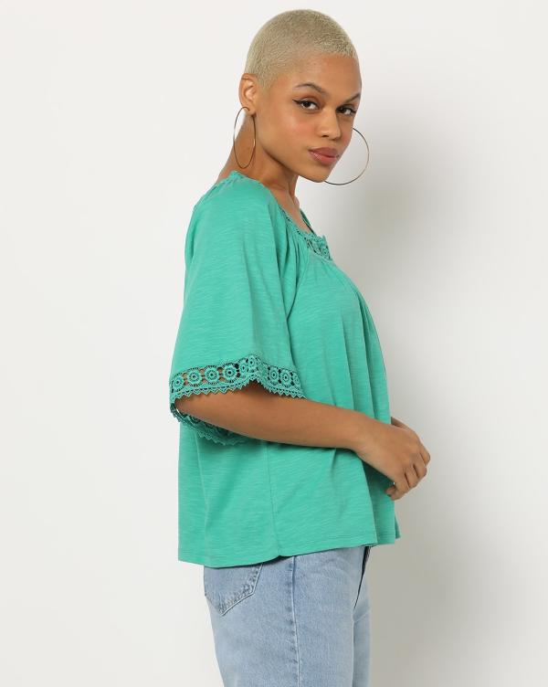 Heathered Top with Lace Panels - JioMart