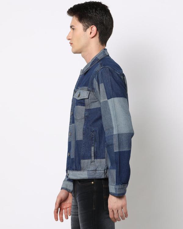 Geometric Pattern Slim Fit Denim Jacket - JioMart