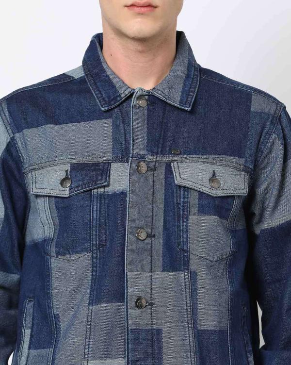 Geometric Pattern Slim Fit Denim Jacket - JioMart
