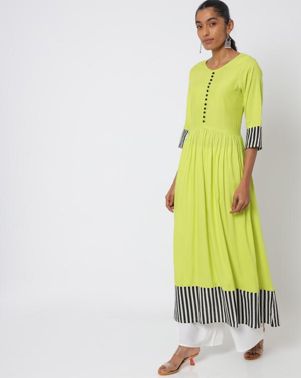 Flared Kurta with Striped Panel - JioMart