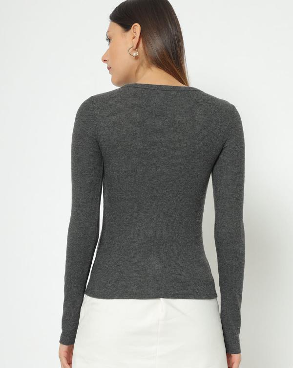 Ribbed V-neck Full-Sleeve T-shirt - JioMart