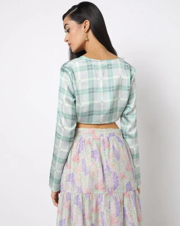 Checked Crop Top with Front Tie-Up - JioMart