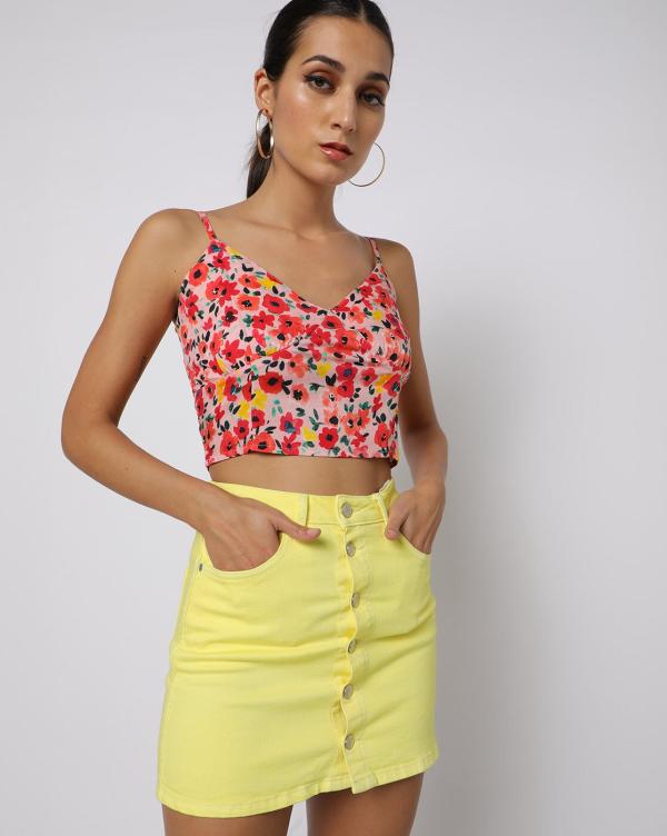 Floral Print Slim Fit Strappy Crop Top - JioMart