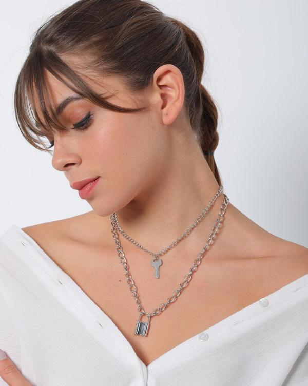 Double-Layered Chain with Lock & Key Pendant - JioMart