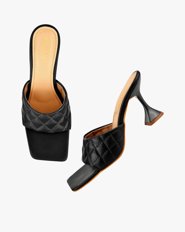 Square-Toe Quilted Chunky Heels - JioMart