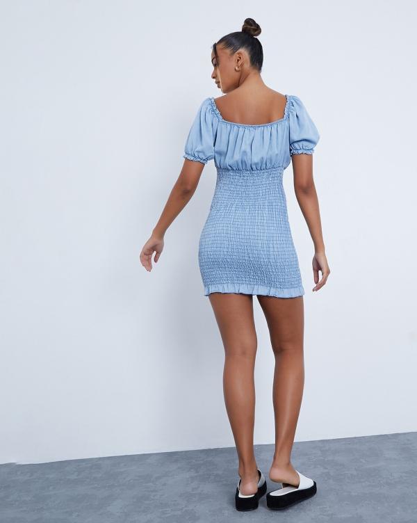 Shirred Square-Neck Bodycon Dress - JioMart