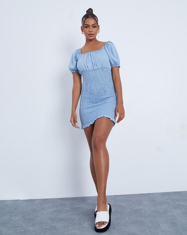 Shirred Square-Neck Bodycon Dress - JioMart