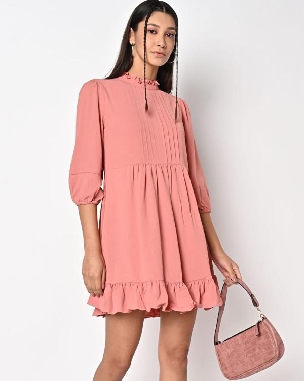 Fit & Flare Dress with Ruffled Hemline - JioMart