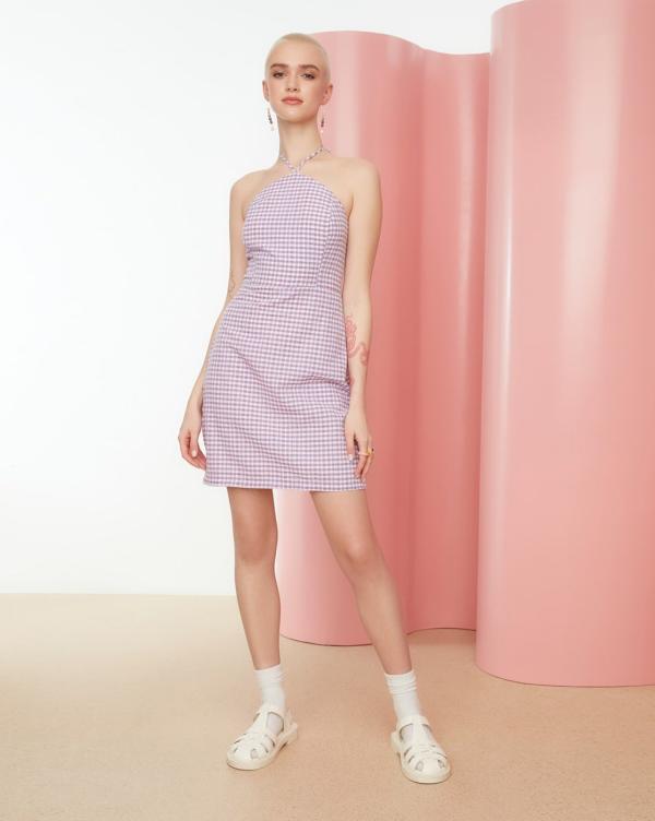 Checked Halter-Neck Bodycon Dress - JioMart