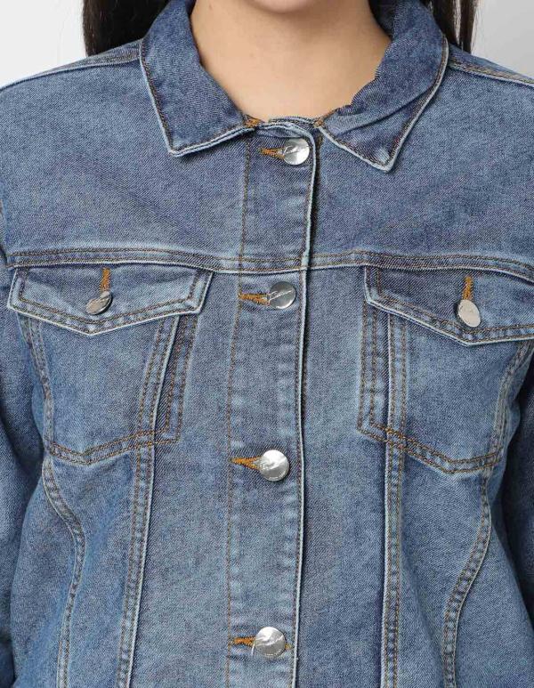 Button-Front Denim Jacket with Flap Pockets - JioMart