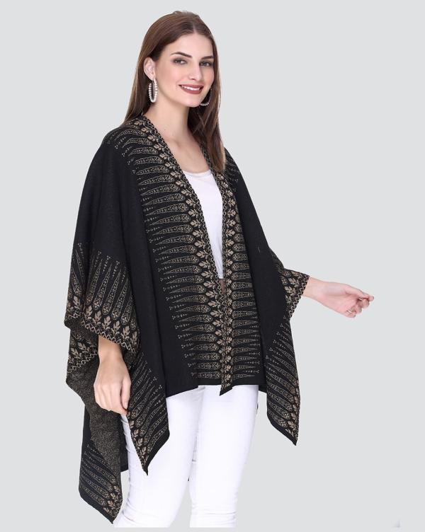 Patterned-Knit Open-Front Poncho - JioMart