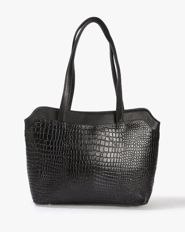 Croc-Embossed Leather Shoulder Bag - JioMart