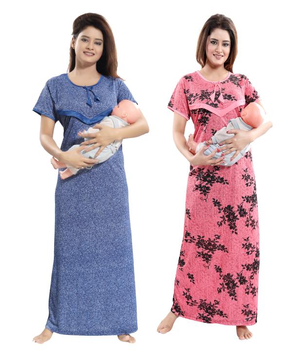 Babesa Women Multicolor Printed Satin Nighty Combo- Free Size (Pack of ...