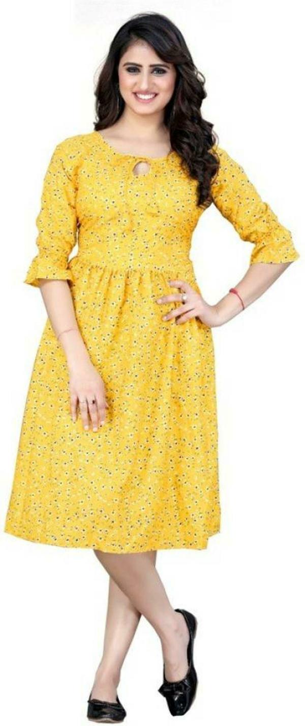 MISS AYSE Women Yellow Floral Polyester A-line Dress - JioMart