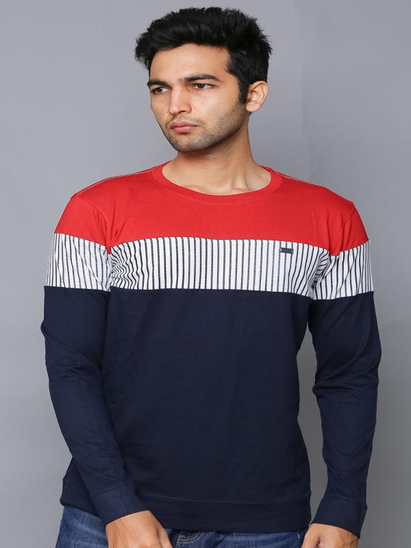 BULLMER Multicolor full sleeve Single Colorblock Round Neck T-shirt For ...