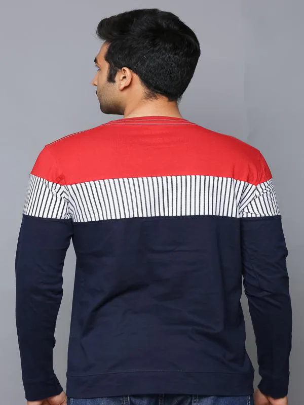 BULLMER Multicolor full sleeve Single Colorblock Round Neck T-shirt For ...